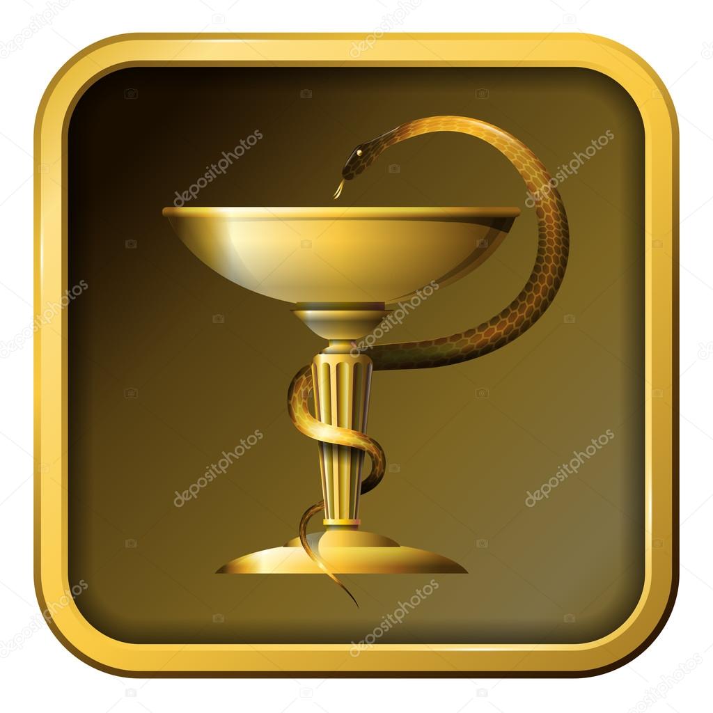 Obat simbol ular. Logam emas atau perunggu. Vektor Vektor Stok oleh ...