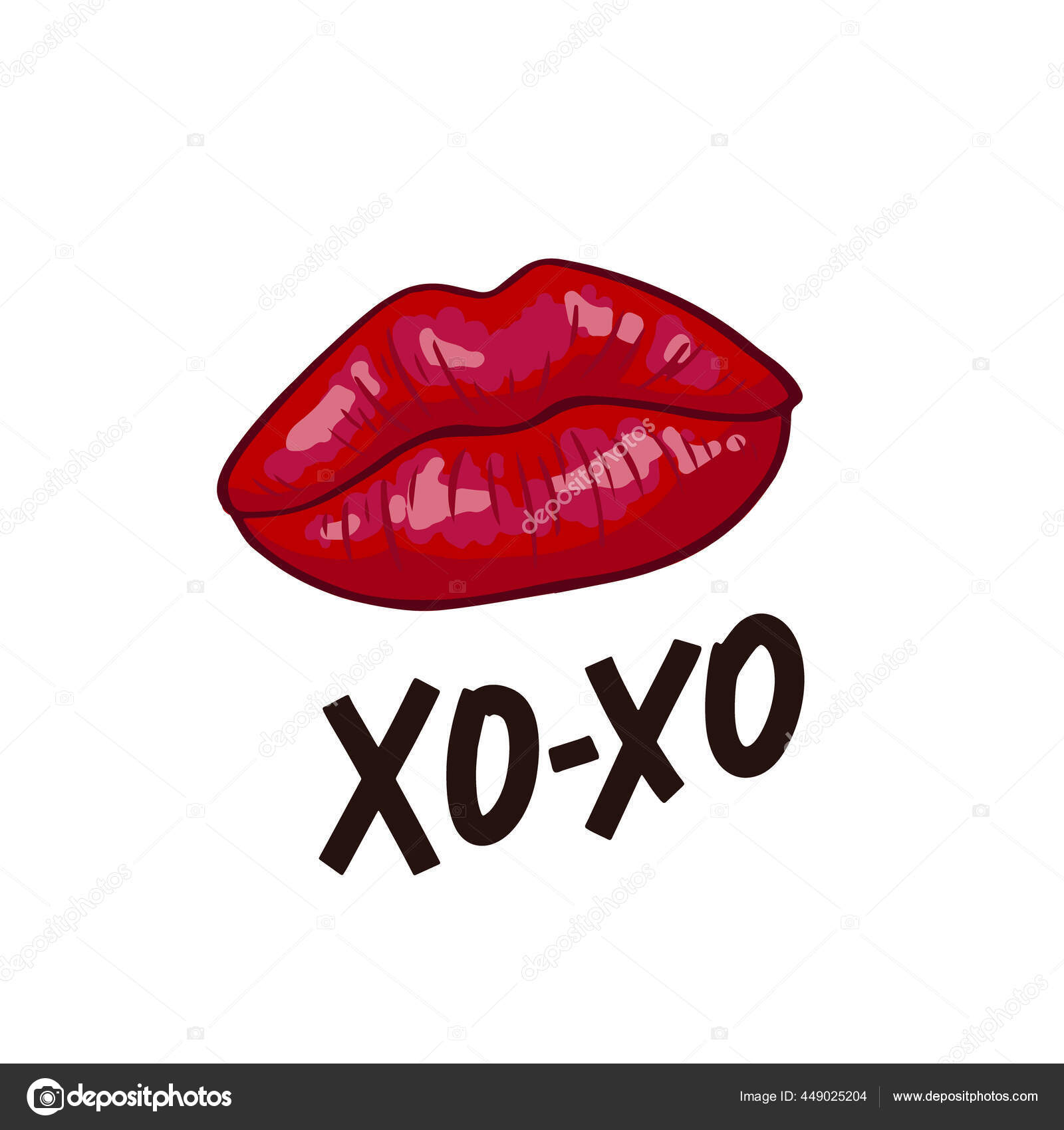 Lips Kiss Hand Drawn Text Xoxo Romantic Background Red Lip Stock Vector ...