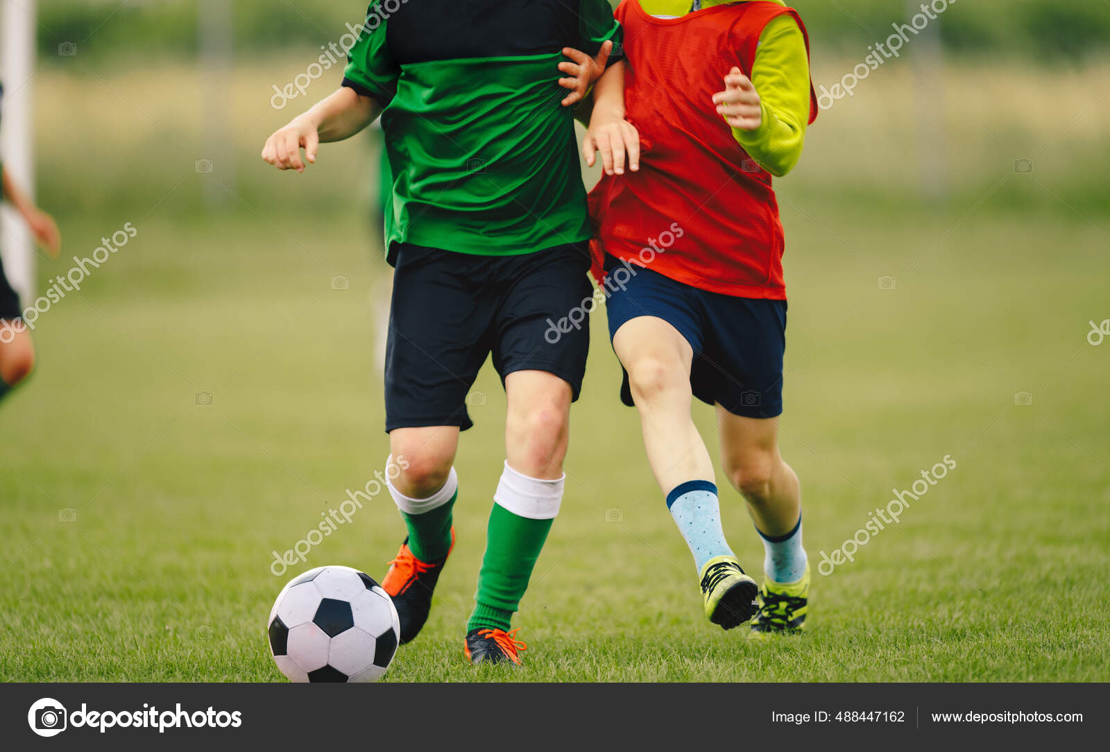 Two Soccer Players Duel Grass Venue Boys Running Black White — Stock ...