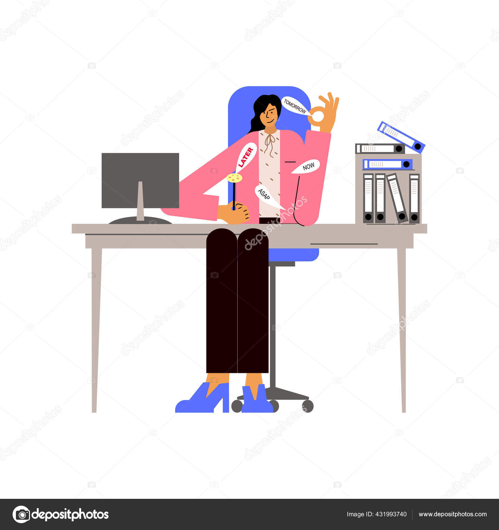 Procrastination Delaying Working Tasks Concept Woman Sitting Office ...
