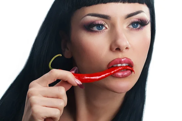 Seductive woman with chili pepper — Stock Photo © AllaSerebrina #160198660
