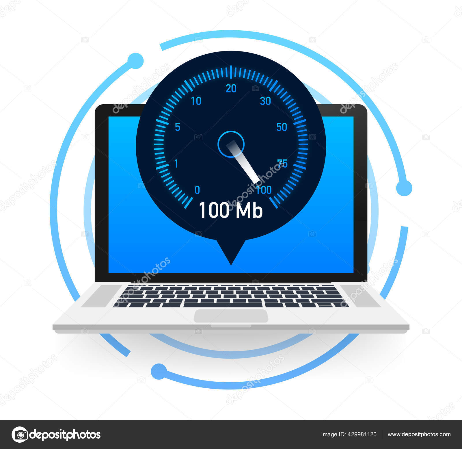 Speed test on laptop. Speedometer Internet Speed 100 mb. Website speed ...