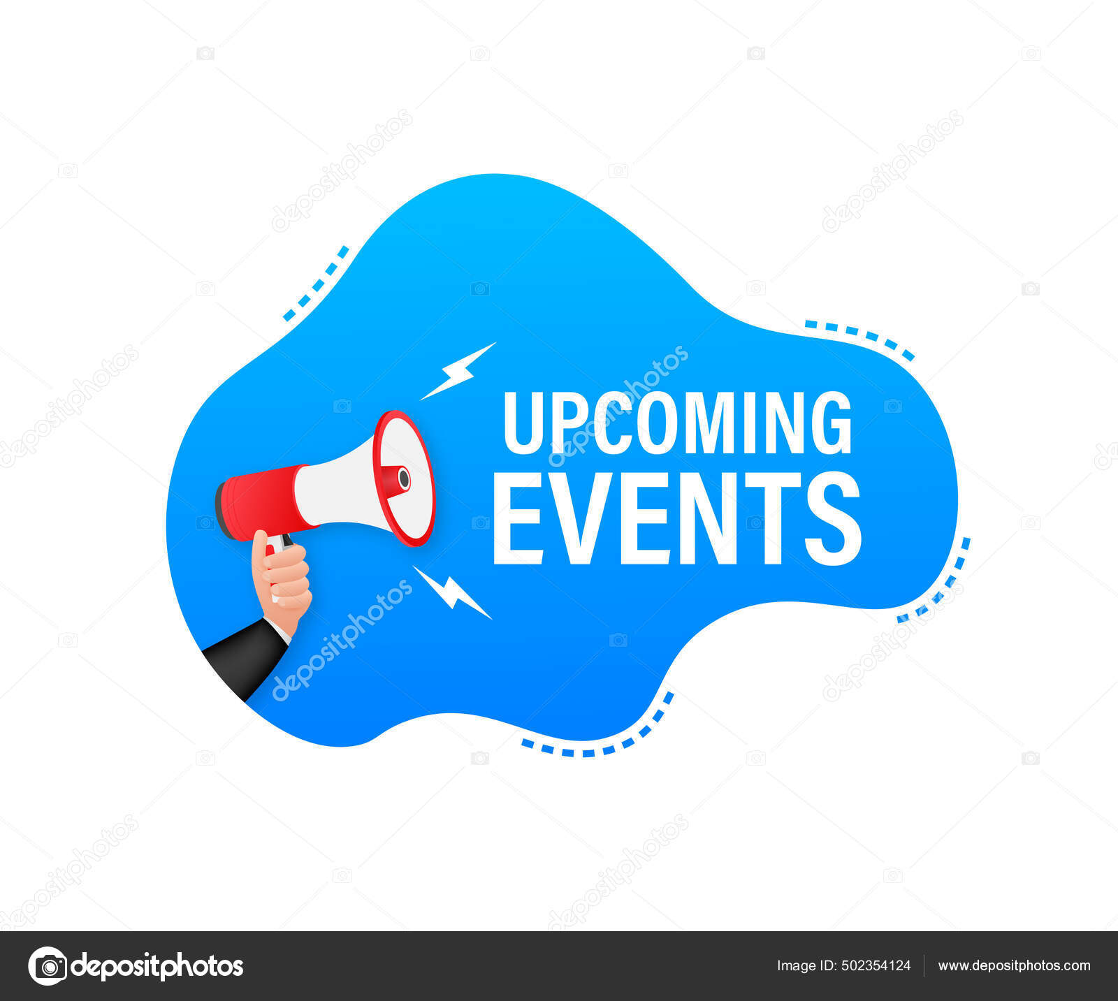 Megaphone label with upcoming events. Megaphone banner. Stock Vector by ©appleboy 502354124