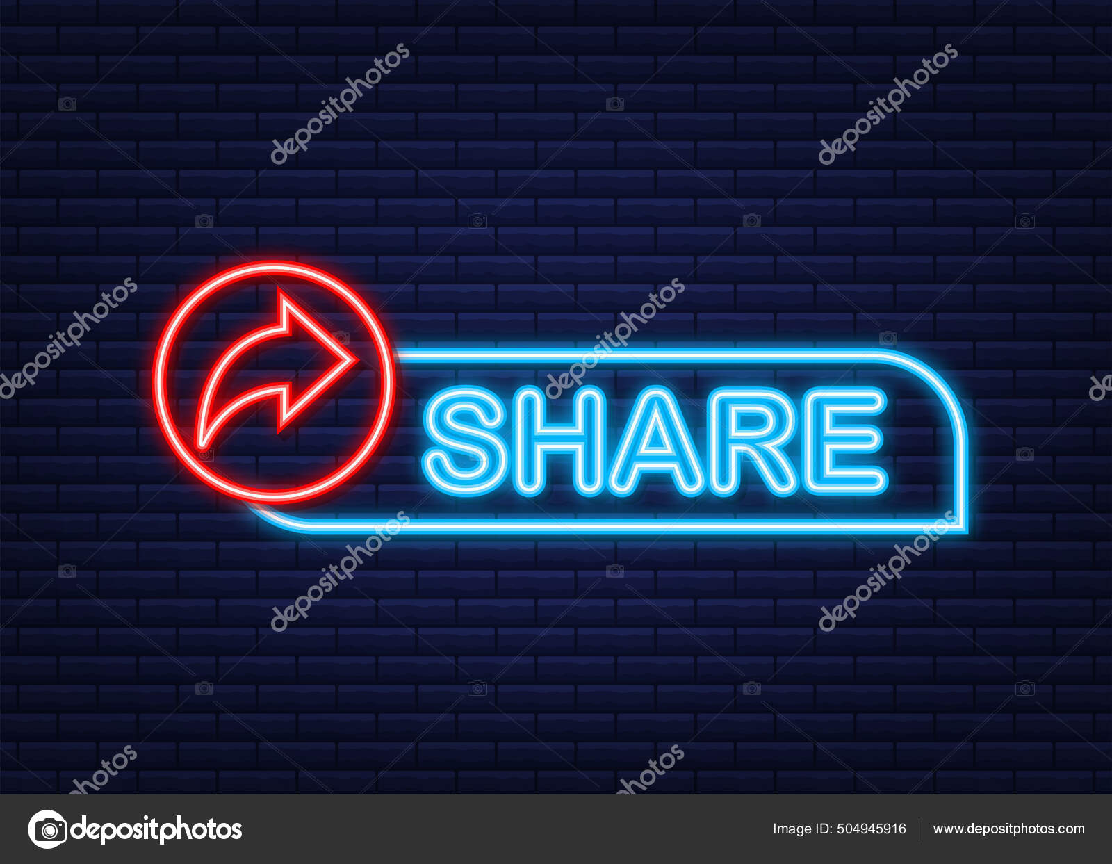 Share button in neon style on blue background. Social media. Vector ...