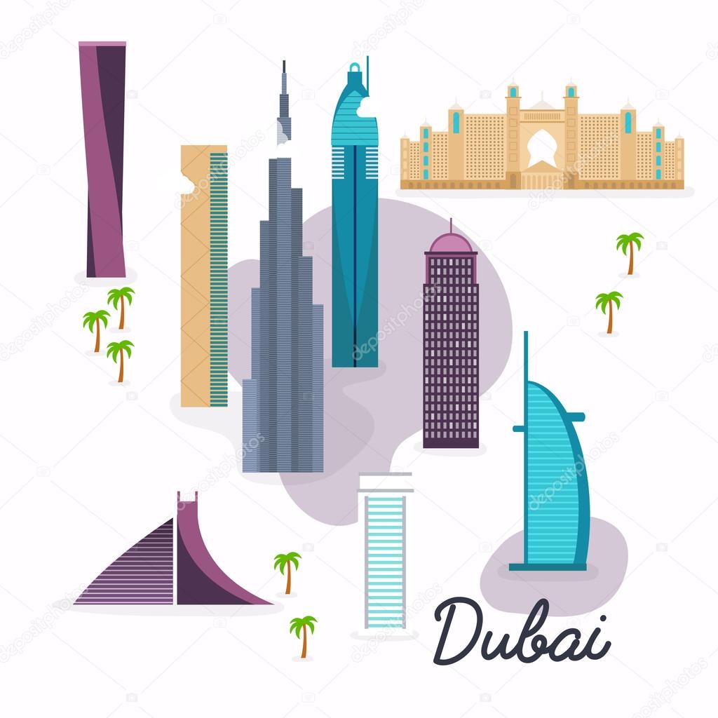 Dubai buildings and famous landmarks Stock Vector Image by ©Gapchuk ...