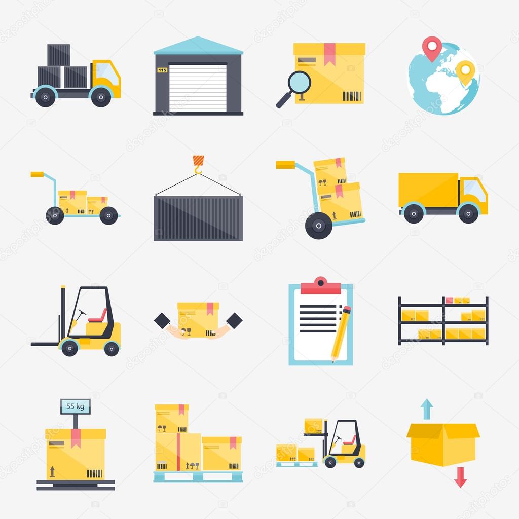 Conjunto de iconos de almacén plano 2024