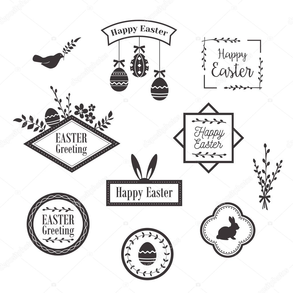 Happy Easter templates, icons, signs, labels with birds, eggs and ...