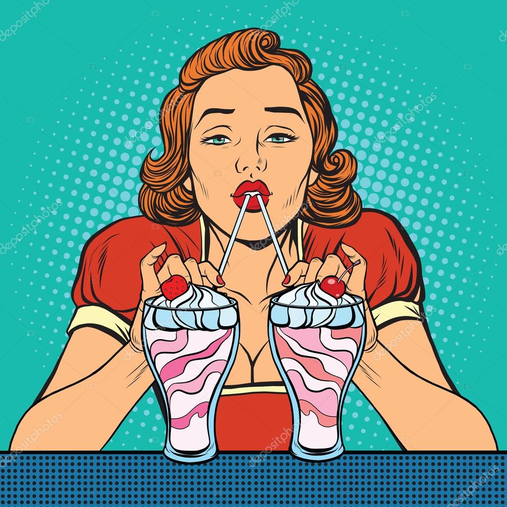 Woman drinking milkshake ice cream Stock Vector Image by ©studiostoks ...