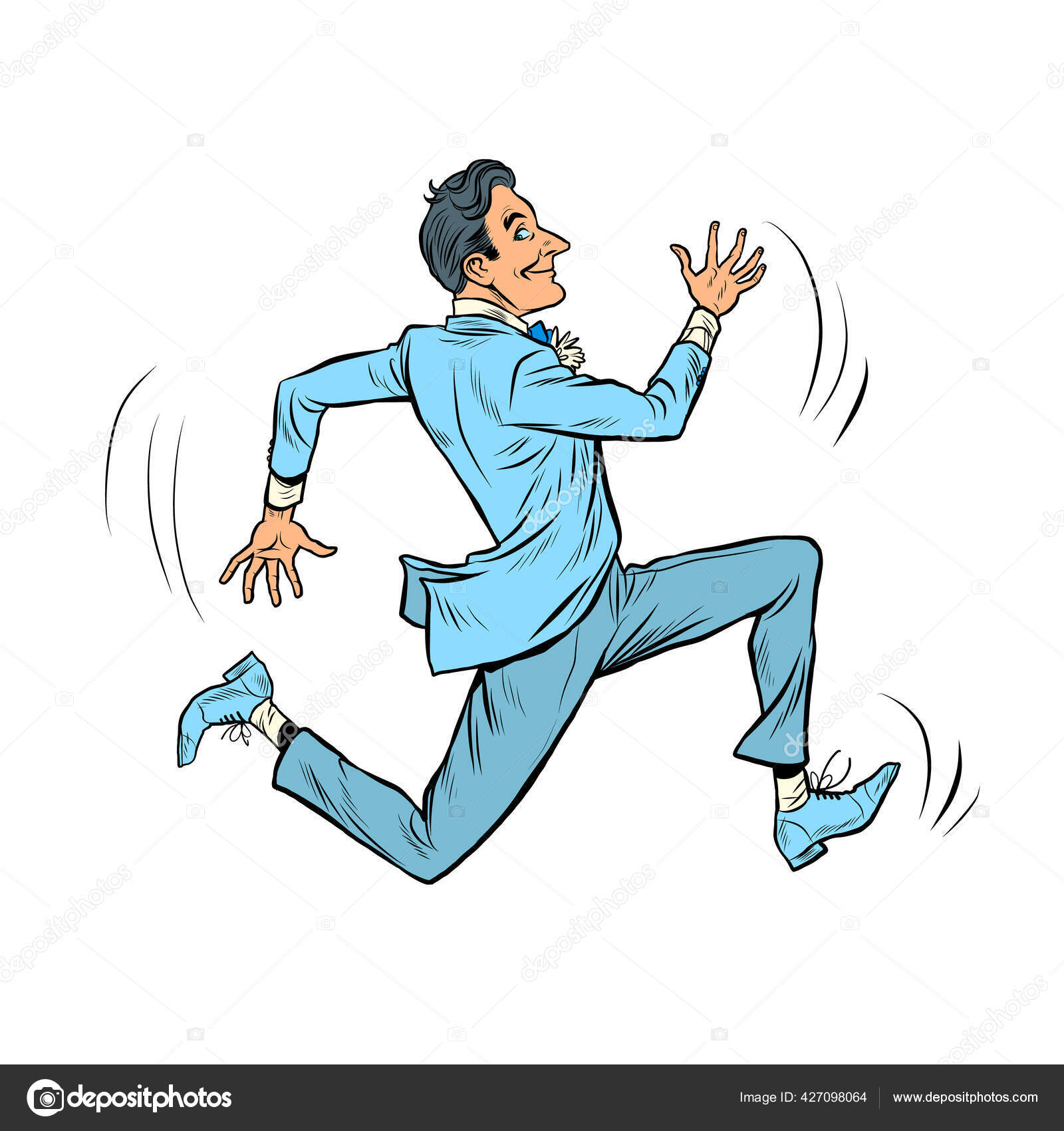 Happy groom in a white suit runs to the wedding Stock Vector by ...