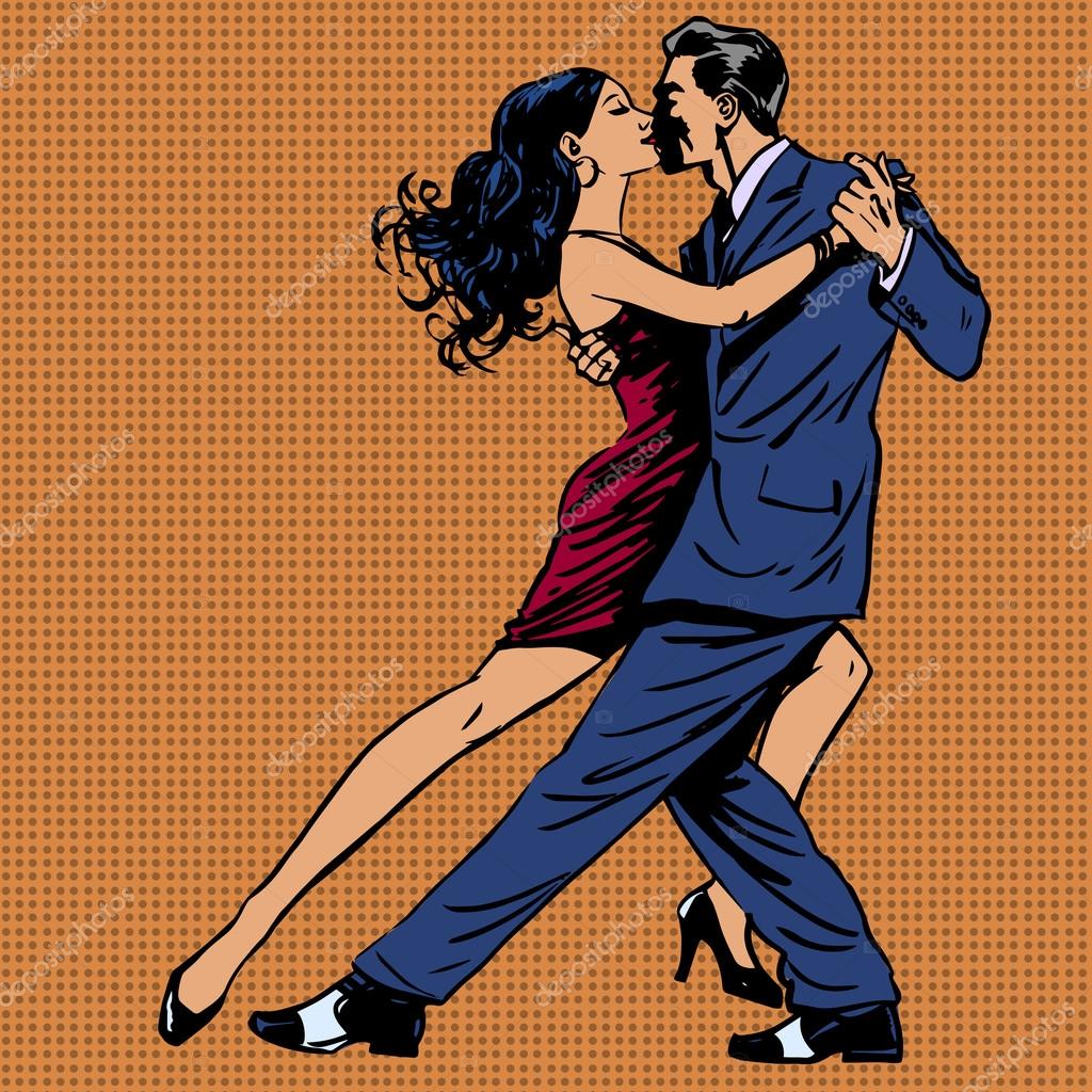 Man And Woman Kiss Dance Tango Pop Art Stock Illustration By