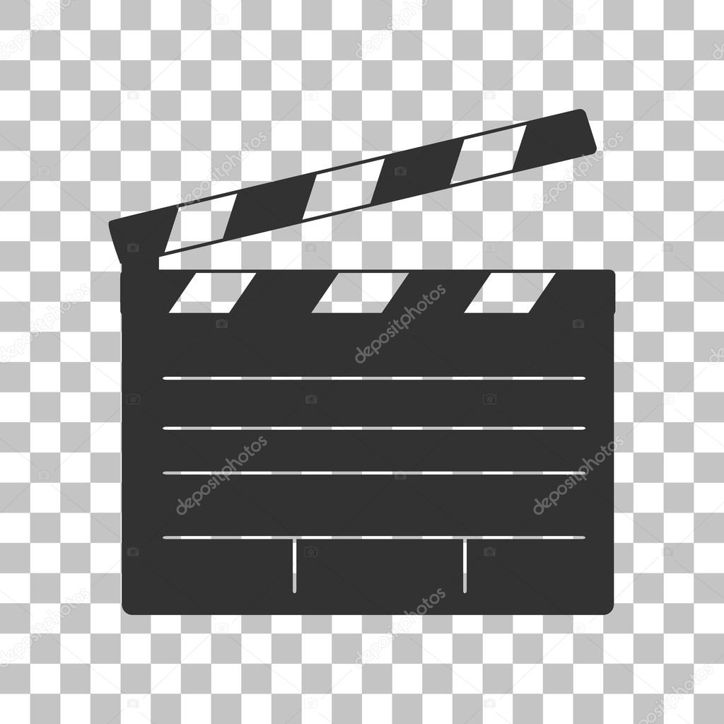 Film clap board cinema sign. Dark gray icon on transparent background ...