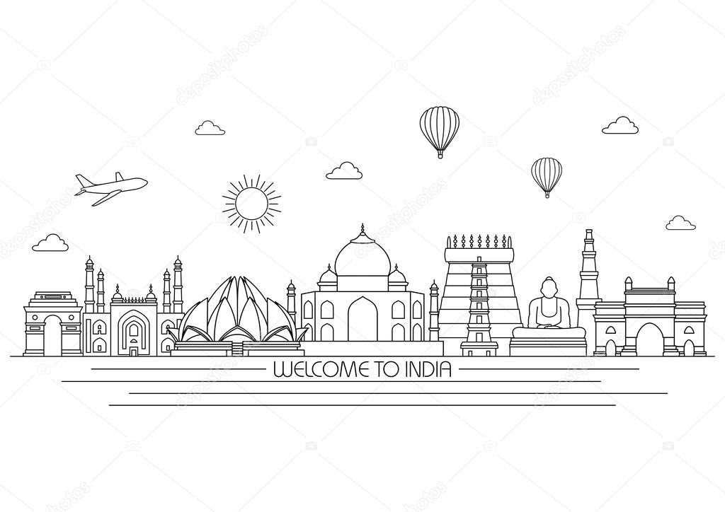 India skyline line illustration Stock Vector Image by ...