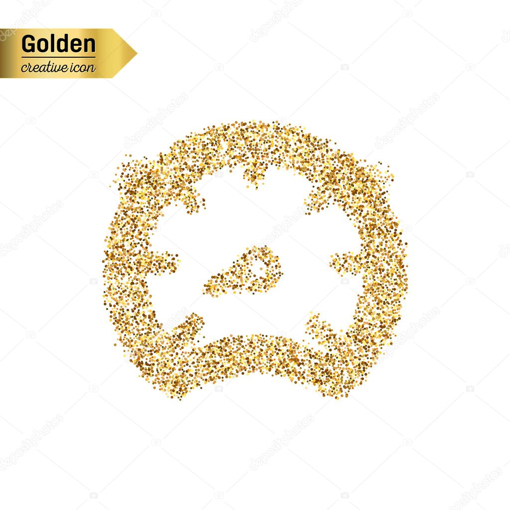 Gold glitter vector icon of speedometer isolated on background. Art ...