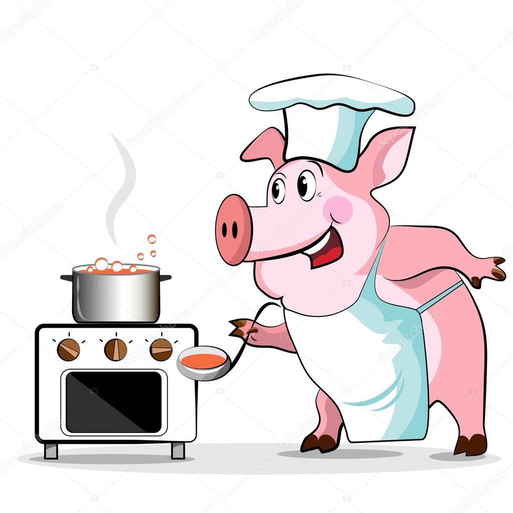 Pig cook - chef holds, isolated on white background. Stock Vector Image ...
