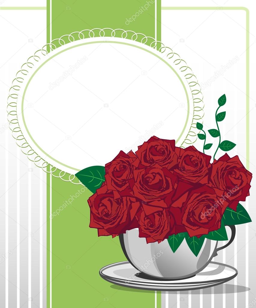 Red rose in a white cup. Happy birthday card design Stock Vector by ...