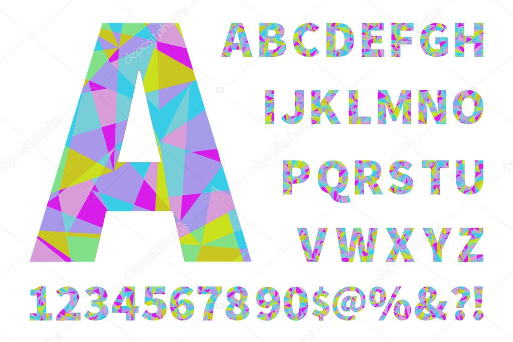 Set of geometric vector alphabet and numbers. Material geometry ...