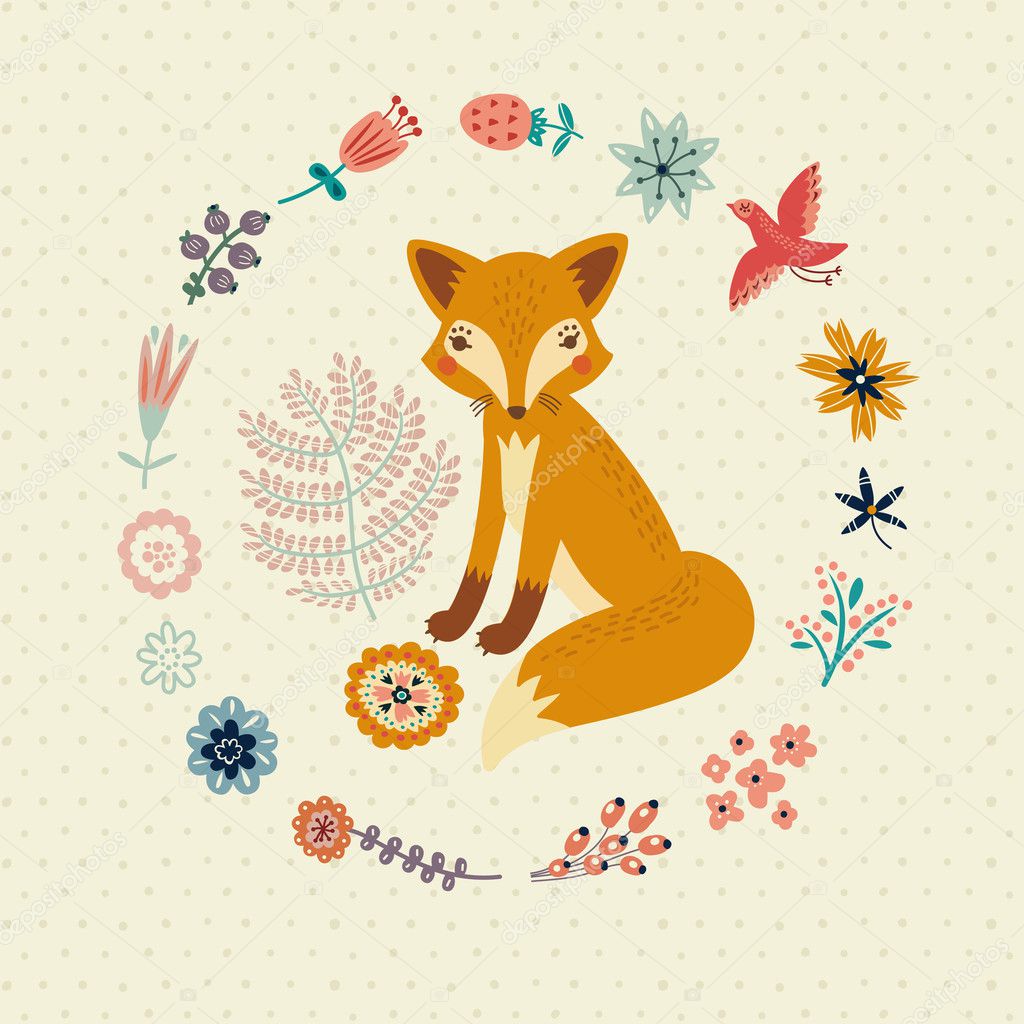 Cute foxy and flowers Stock Vector Image by ©Guzanna #66977769