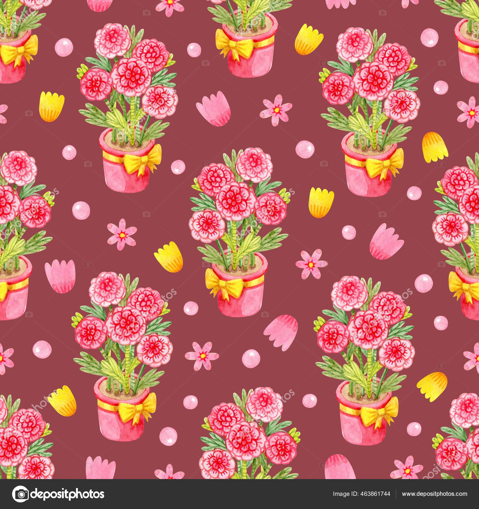 Cute Girly Pattern Stylized Watercolor Flowers Floral Seamless Pattern ...