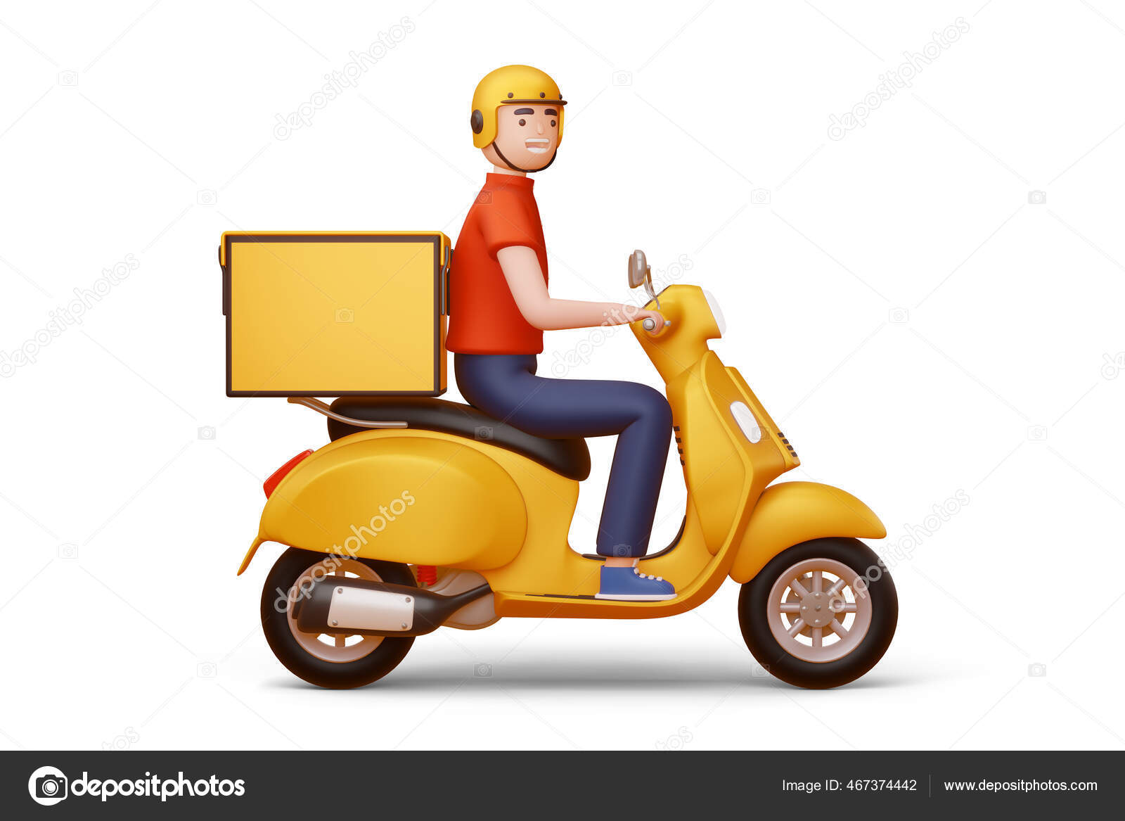 Delivery Man Riding Motorcycle Delivery Box Rendering Stock ...