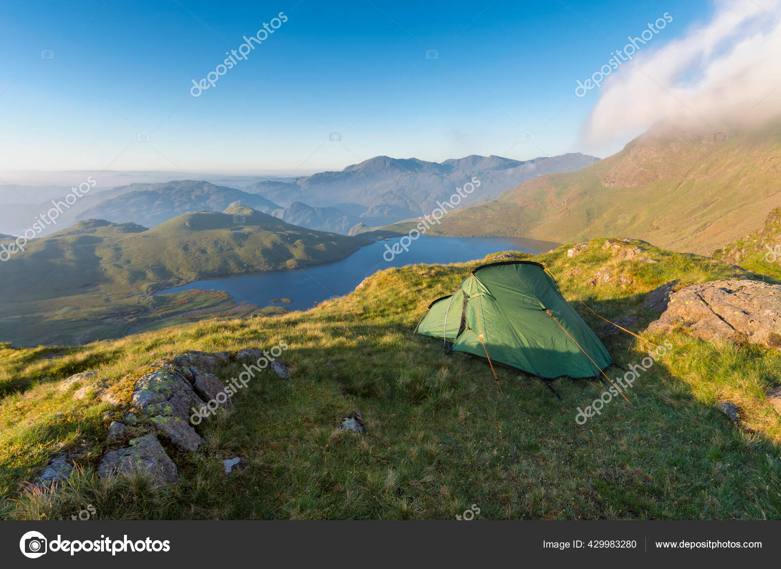 Wildcamping Site Tent Overlooking Stickle Tarn English Lake District ...