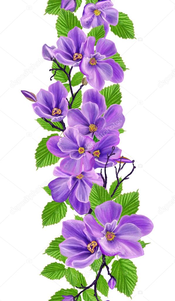 Isolated. White background. Vertical floral border. Pattern, seamless ...