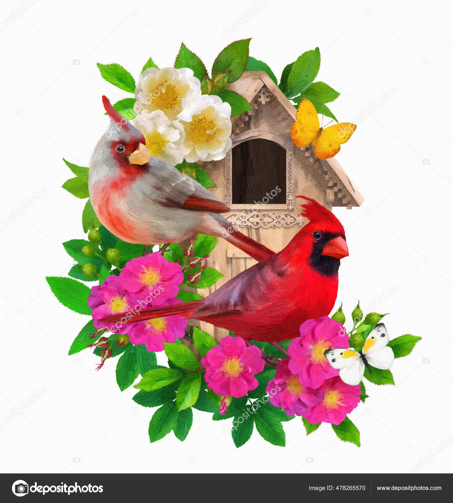Summer Spring Bright Sunny Background Cardinal Bird Sits Branch ...