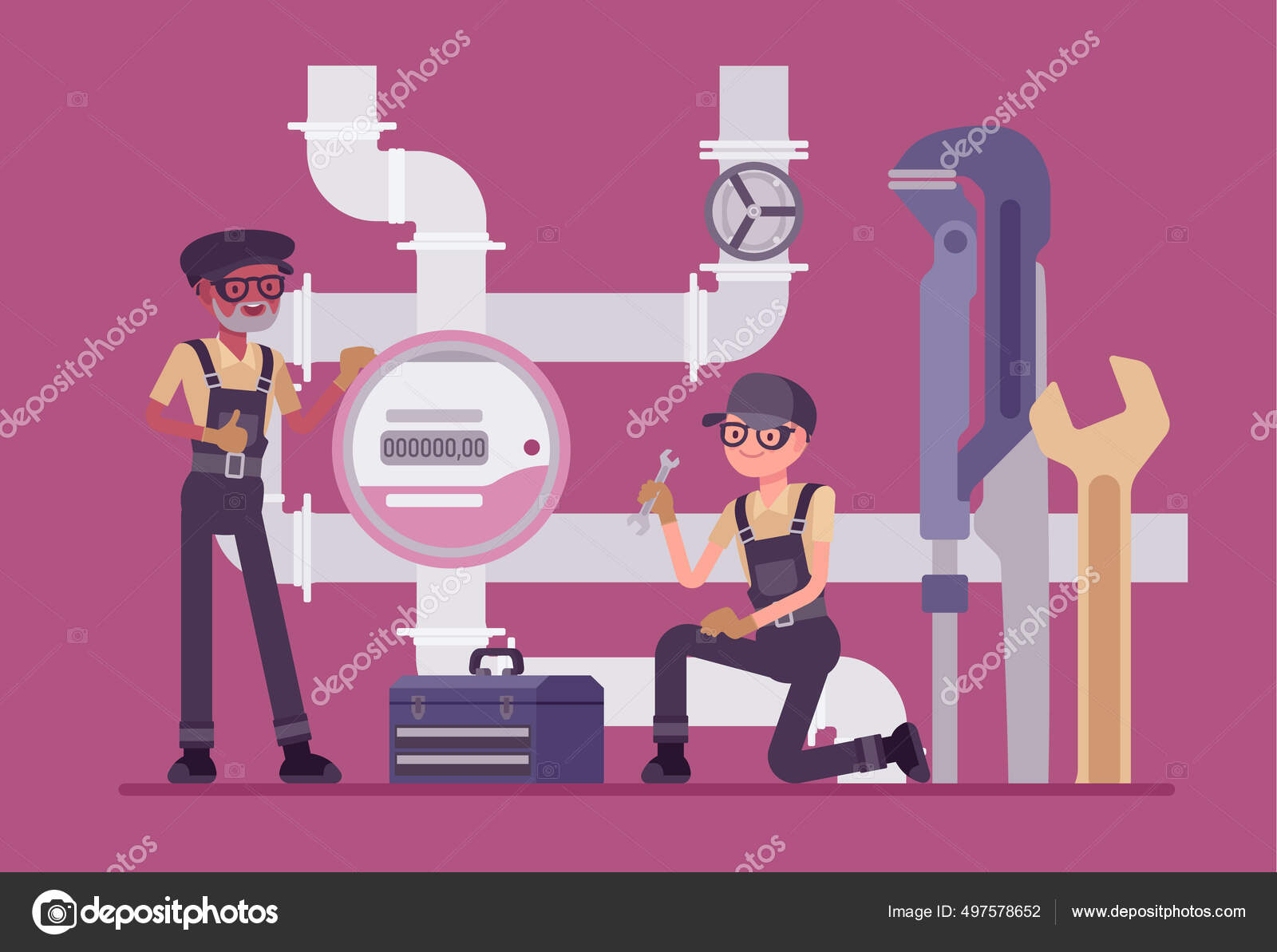 Plumbers or inspector of plumbing service, water counting meter ...