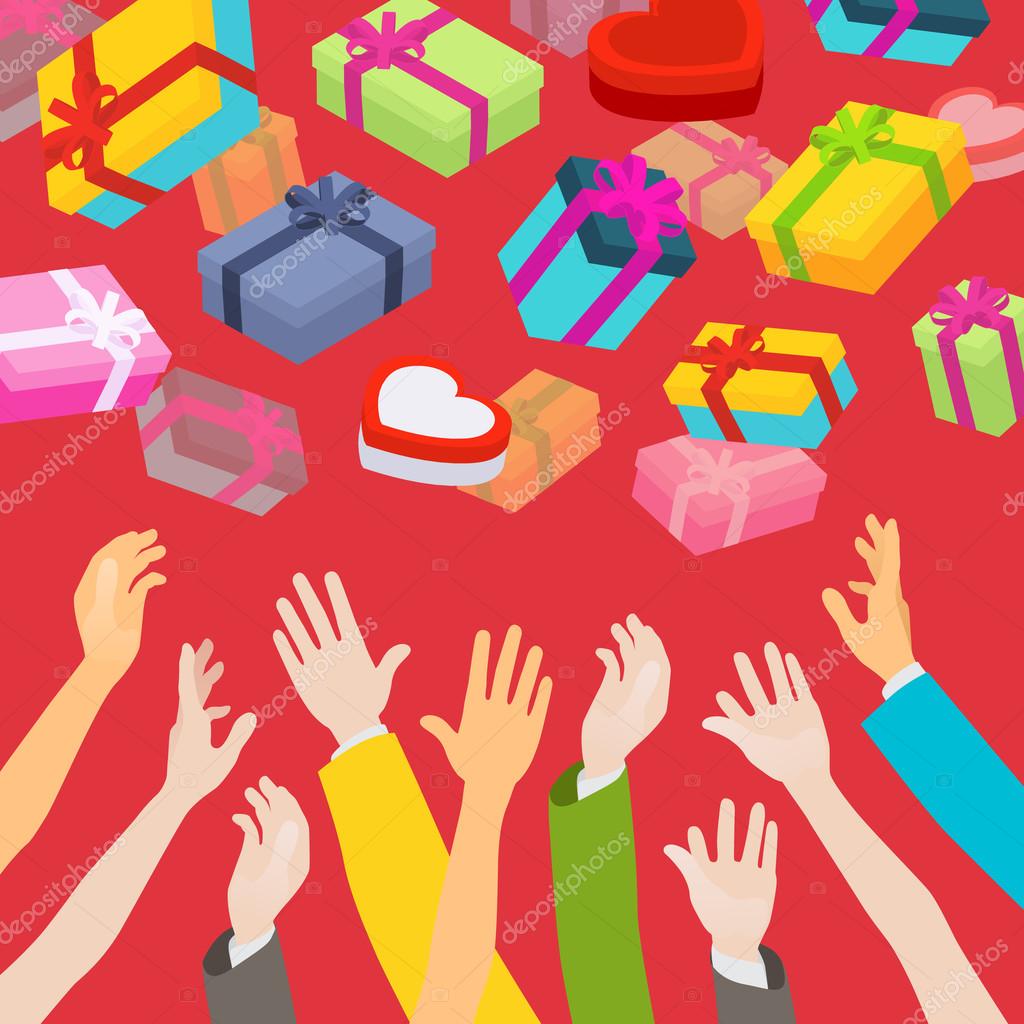 Hands catching the falling gift boxes — Stock Vector © Andrew_Rybalko ...