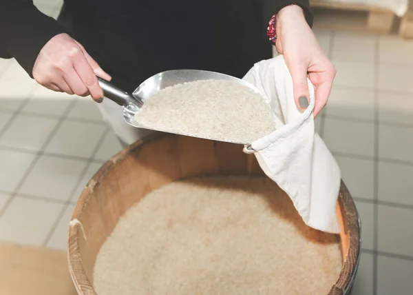 Woman Putting Rice Reusable Shopping Bag Ecologically Environmentally ...
