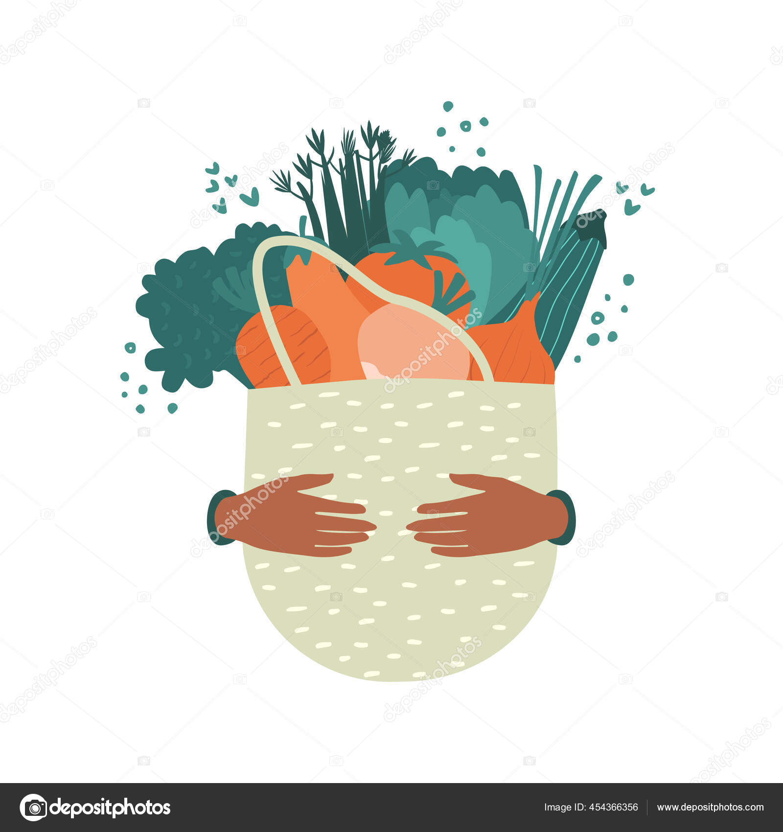 Flat Vector Cartoon Illustration Hands Holding Eco Basket Full ...