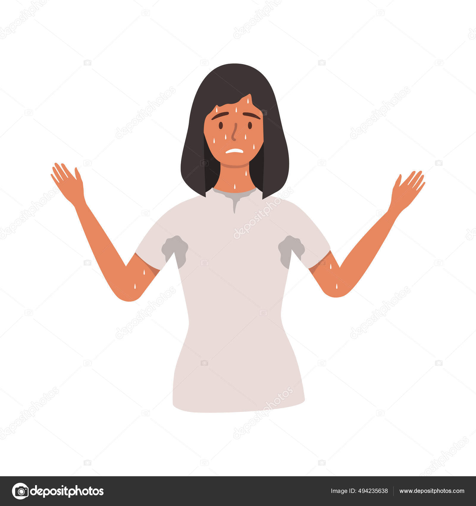 Flat Vector Illustration Woman Who Sweating Excessive Sweating Isolated ...