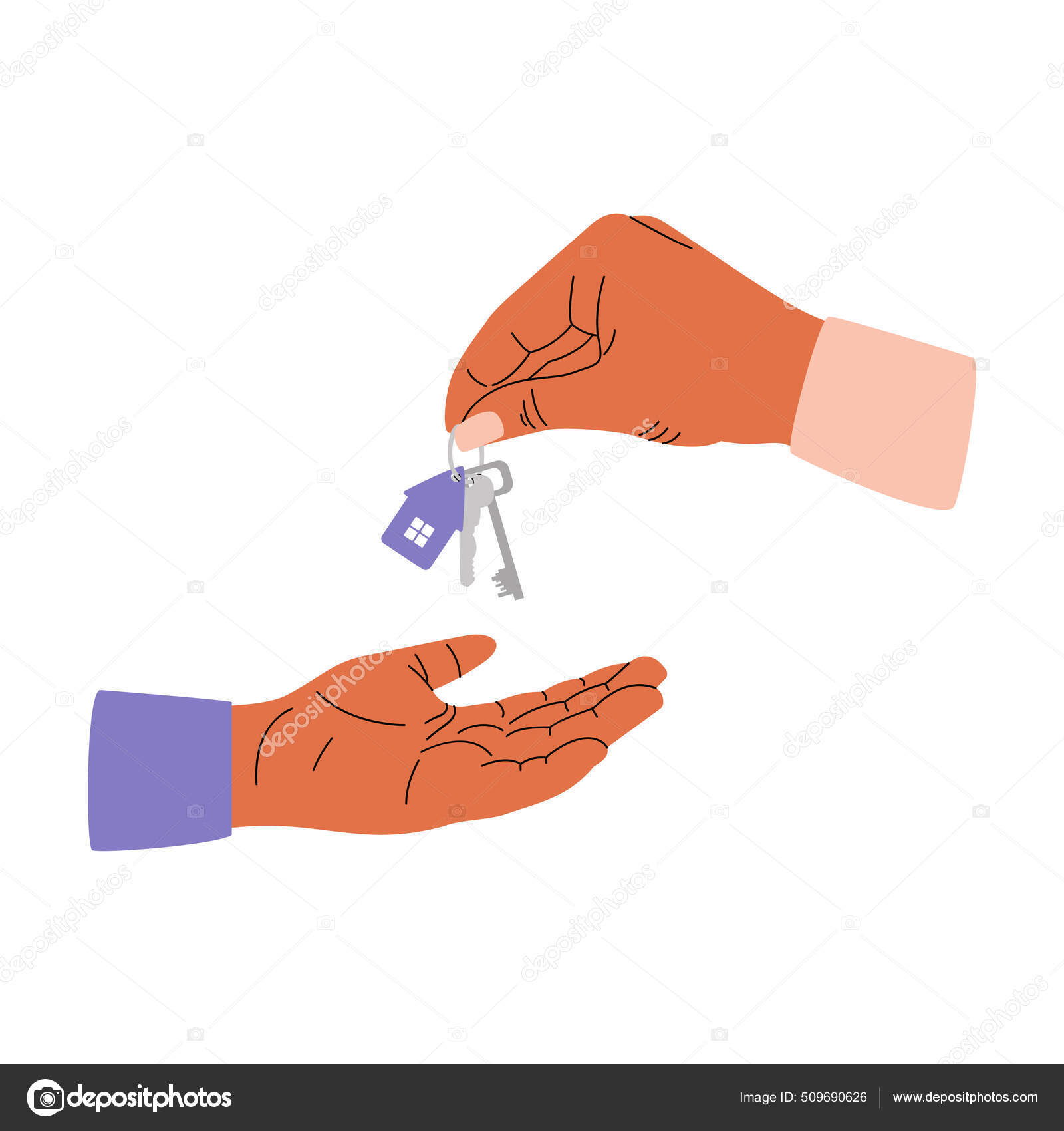 Flat Vector Cartoon Illustration Hand Giving Keys House Another Hand ...
