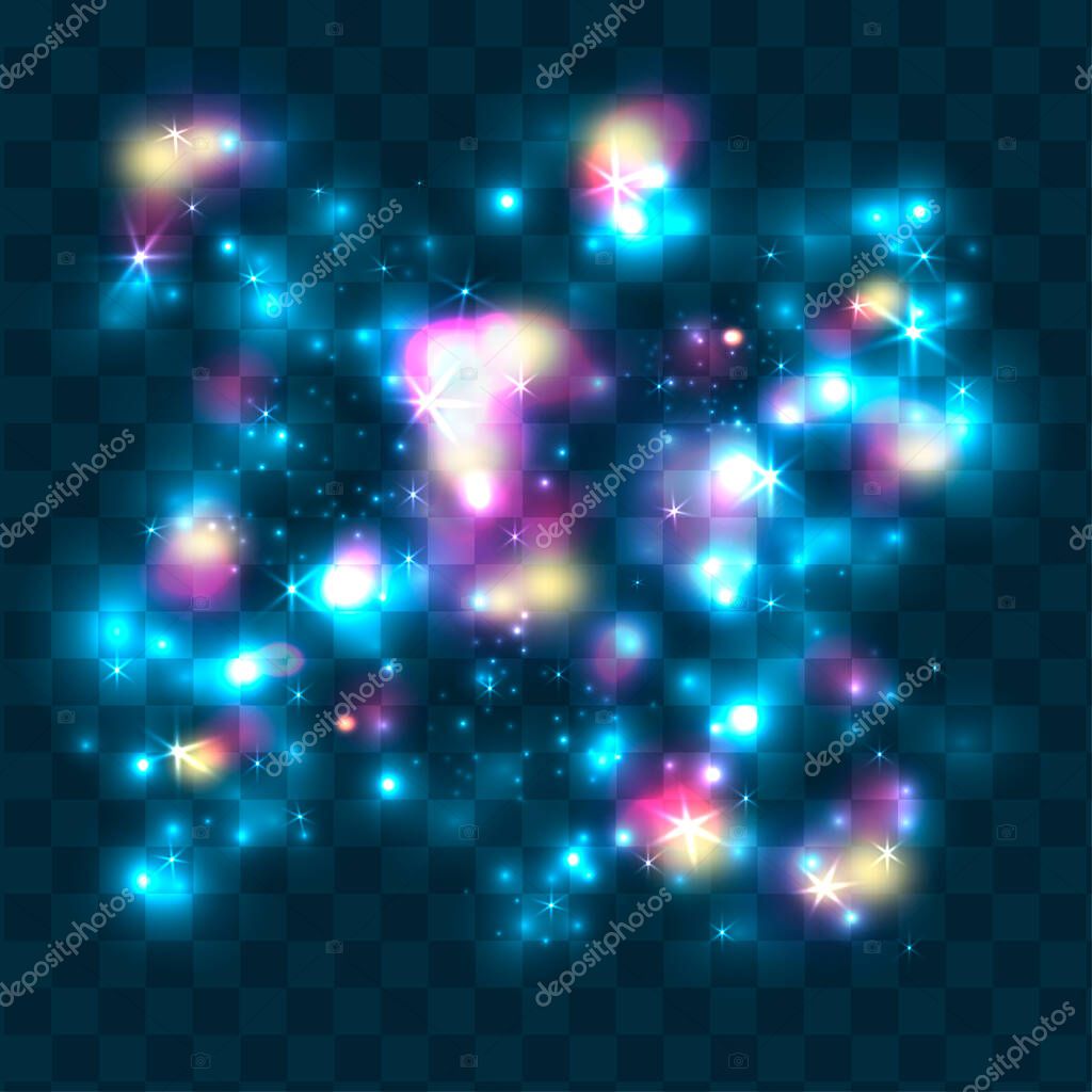 Partículas de luz brillante. Doble espacio de exposición. Luz brillante ...