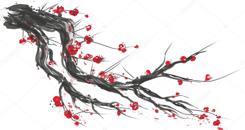 Red Cherry Blossom Tree Drawing