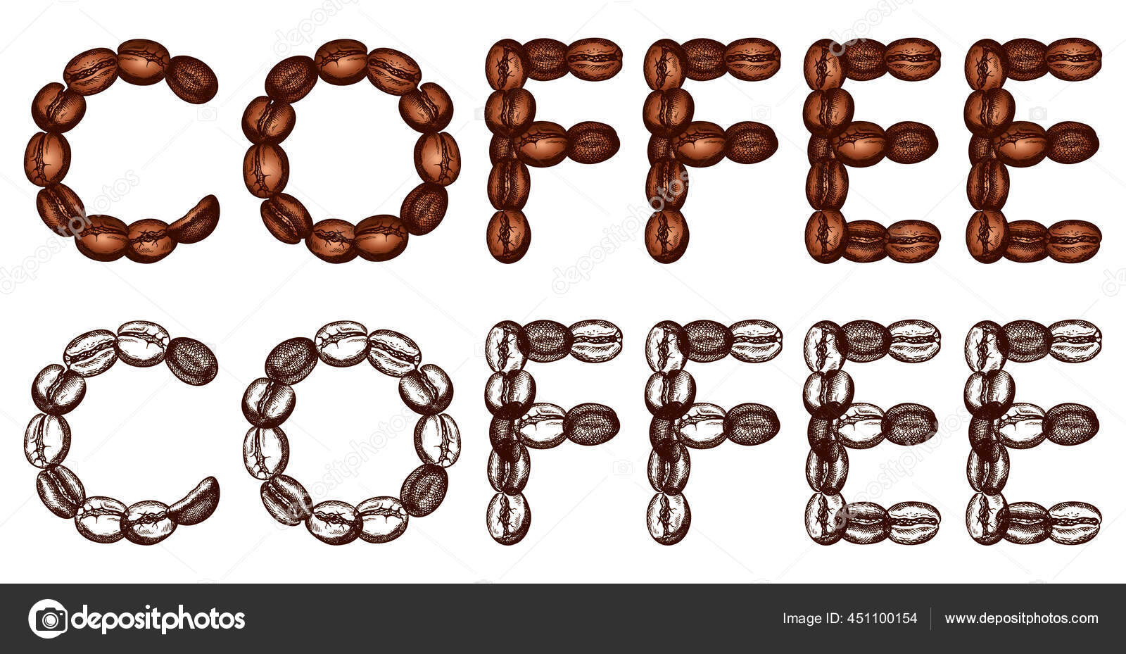 Sketch Line Art Coffee Text Brown Roasted Coffee Beans Isolated Stock ...