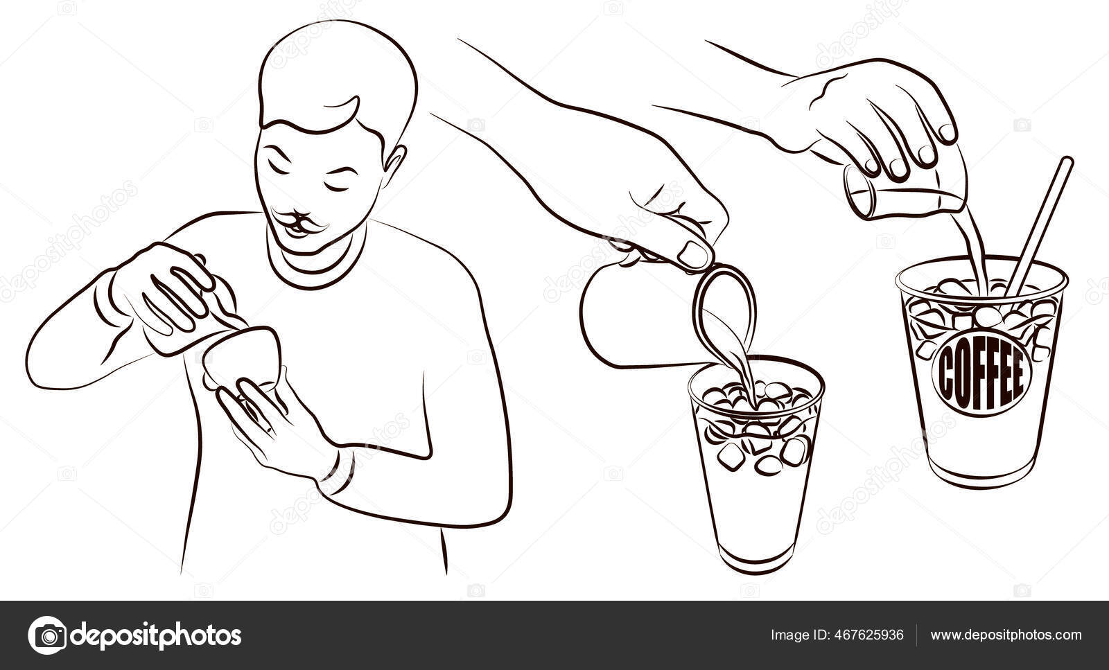 Doodle Barista Set Sketch Hand Drawing Human Making Coffee Isolated ...