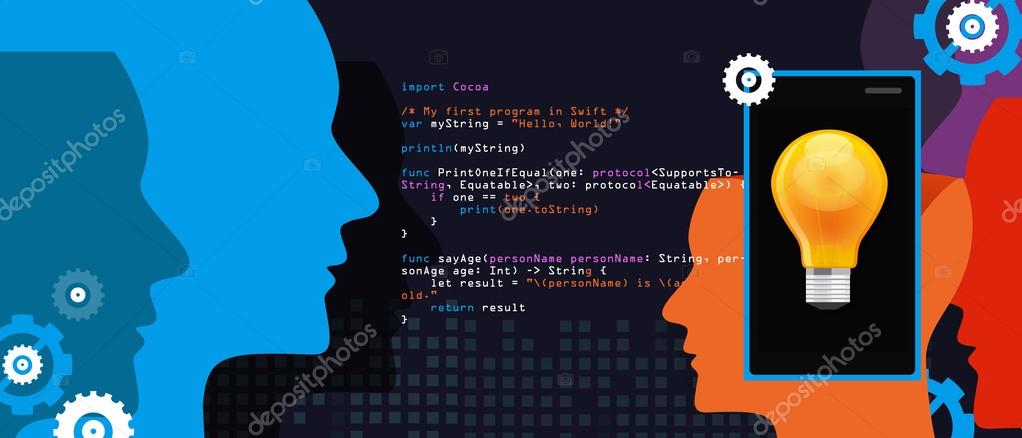 Mobile Application Programming Language Code Smart Phone Head And Idea Stock Vector Image By