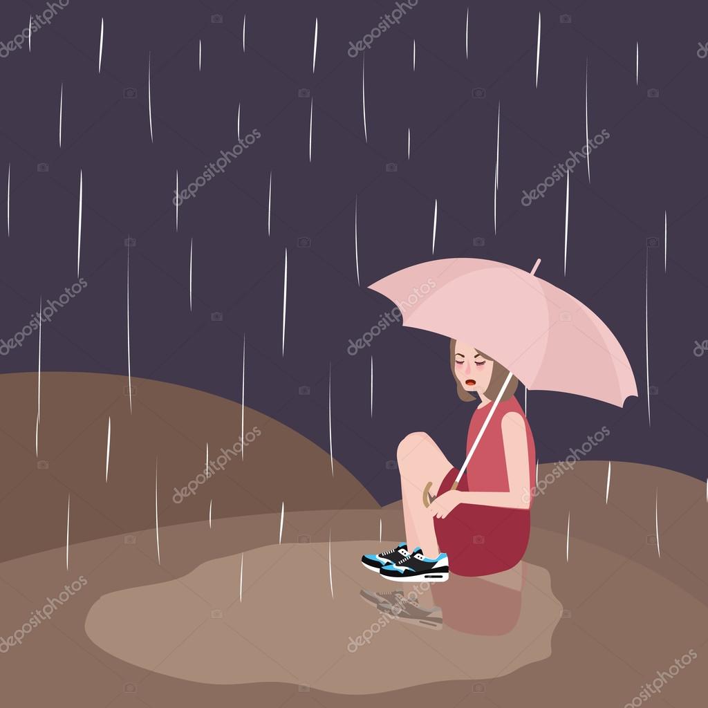 Sad Girl In Rain Clipart