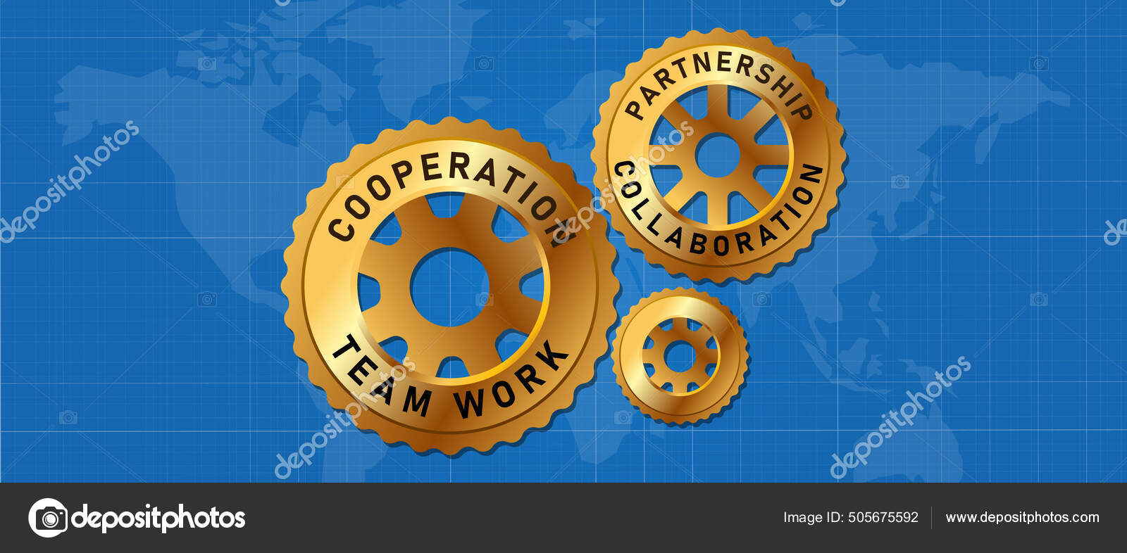 Cogs wheel gear with map global partnership international team work ...