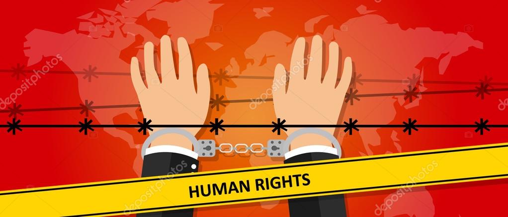 Human rights freedom illustration hands under wire crime against ...