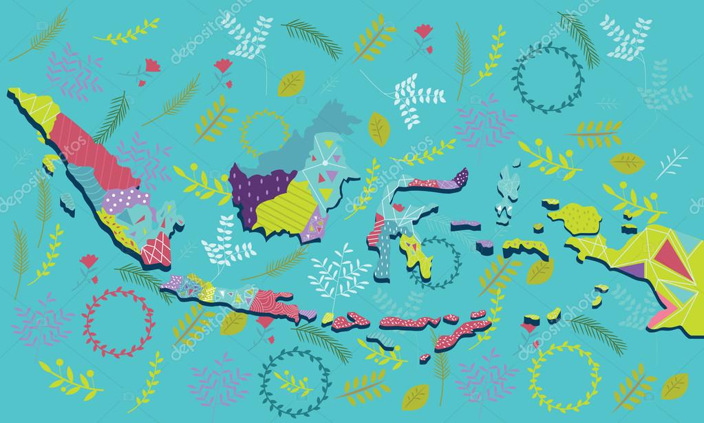 Indonesia map vector illustration art pattern ornament ethnic batik ...