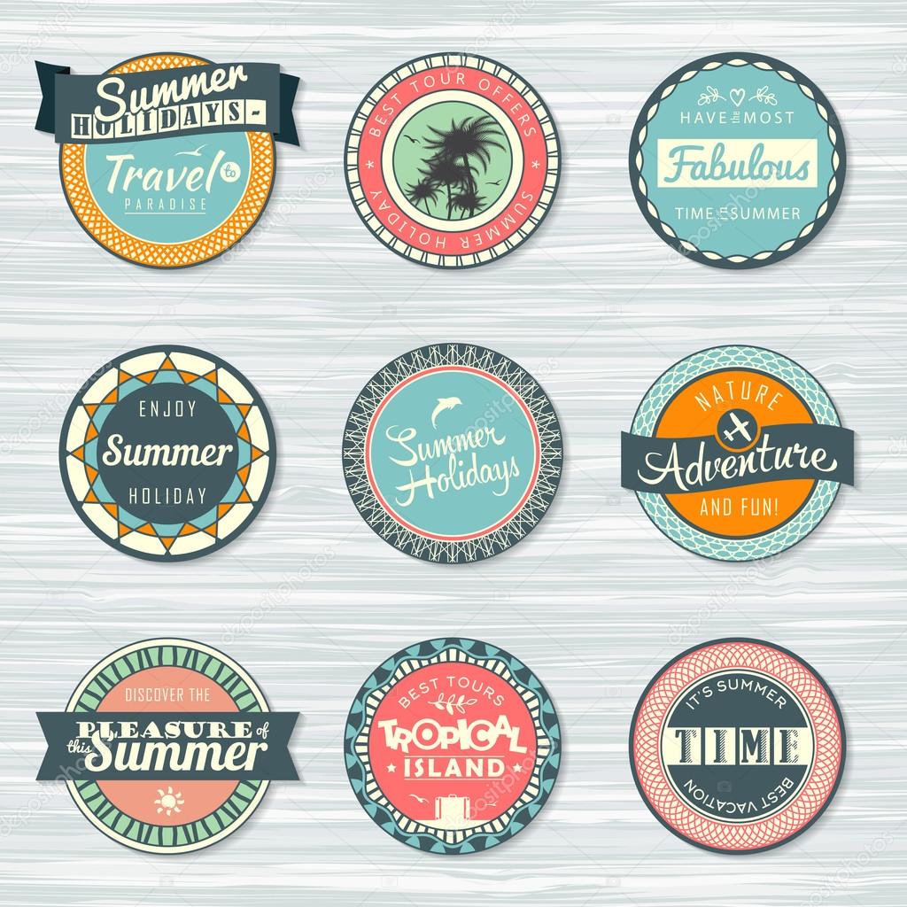 Summer holidays, travel, vacation adventure labels template set — Stock ...