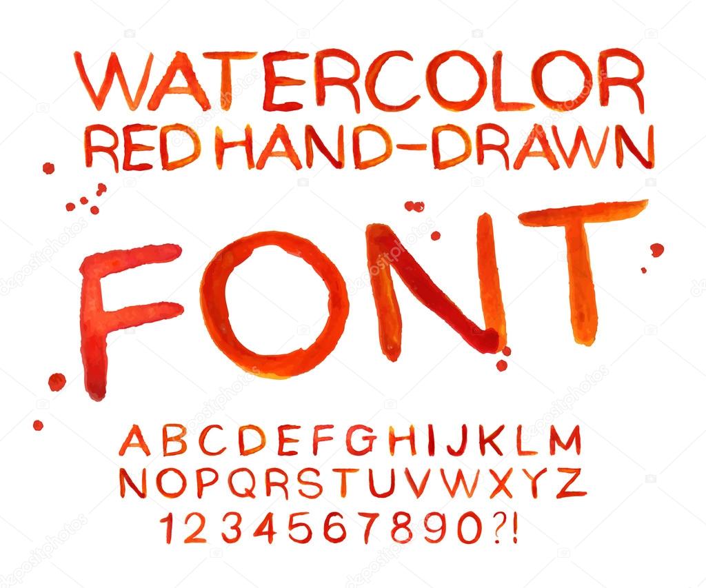 Vector red watercolor font, handwritten letters. ABC Stock Vector Image ...