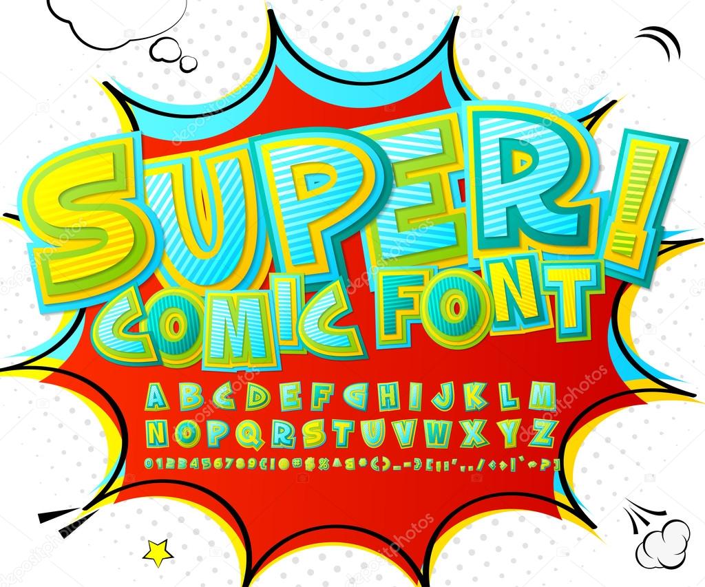Stylish comic font in yellow, blue and green colors. Stock Vector Image ...