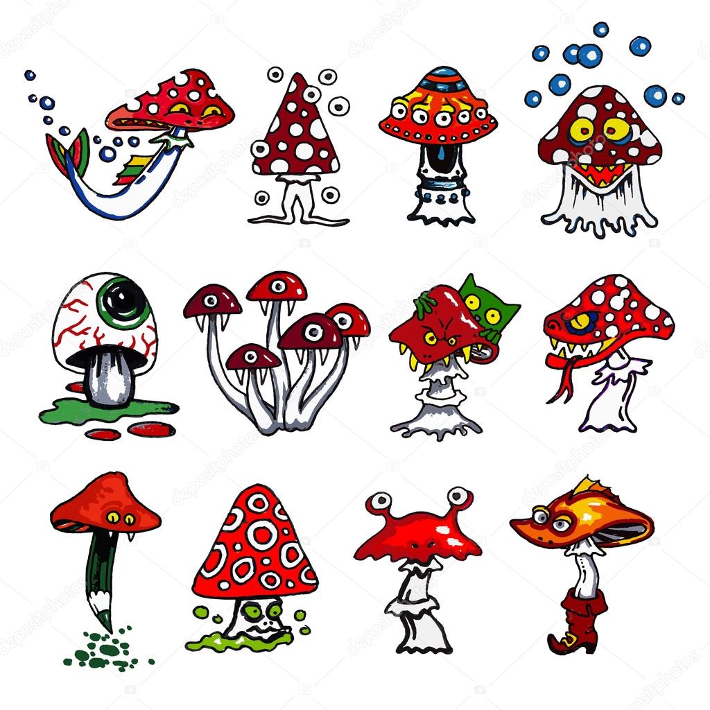 Fantasy red mushrooms icons — Stock Vector © magnolija_three #79556884
