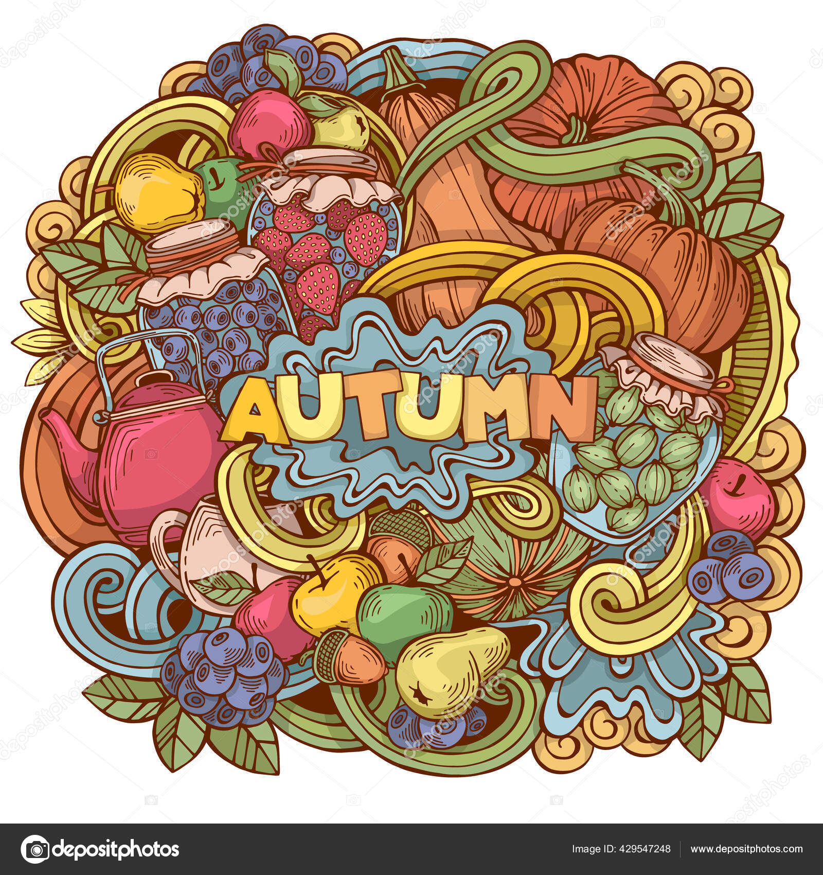 Hand Drawn Cute Illustration Theme Autumn Original Art Fall Symbols ...