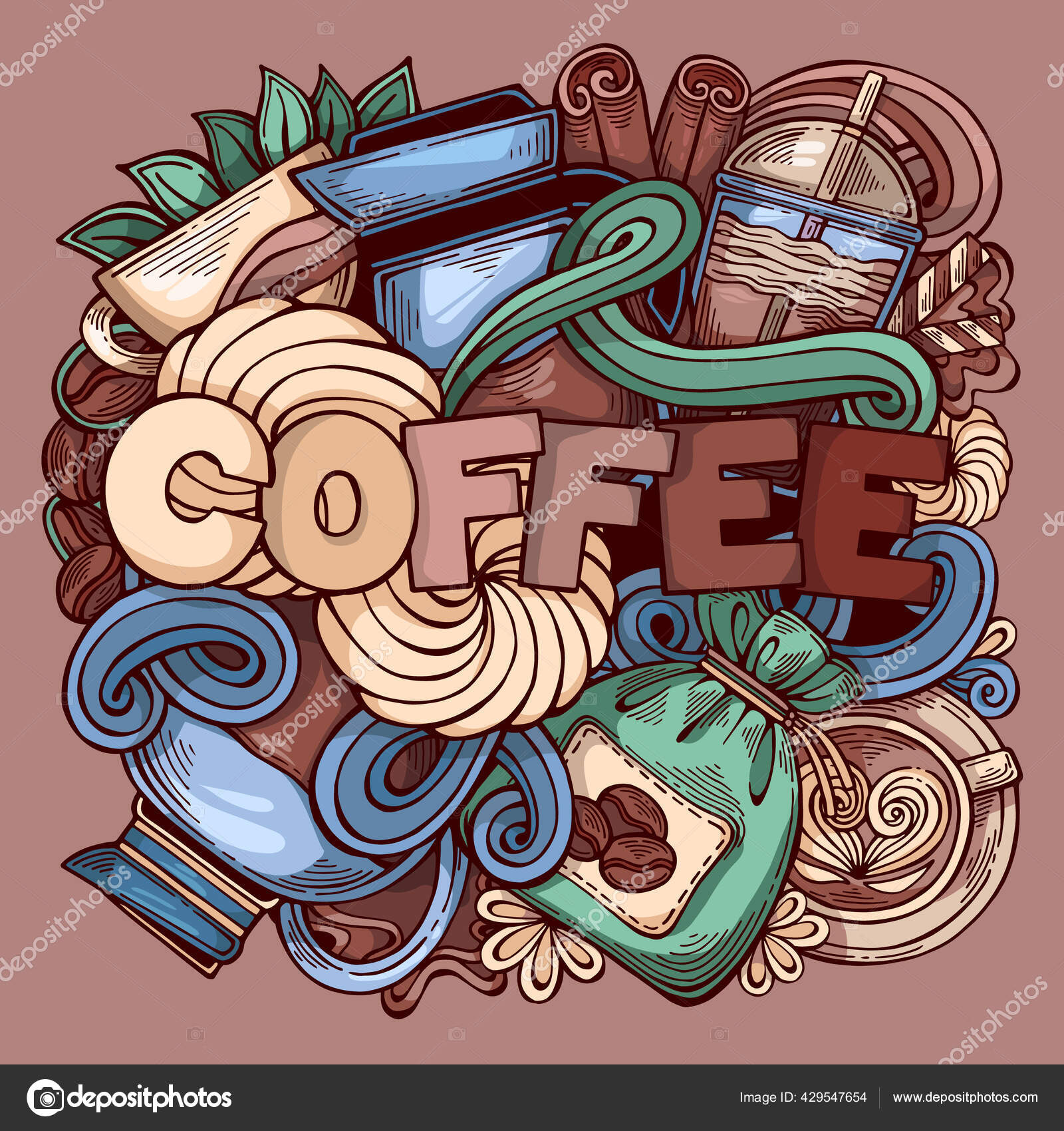 Hand Drawn Cute Coffee Illustration Colorful Detailed Original Image ...