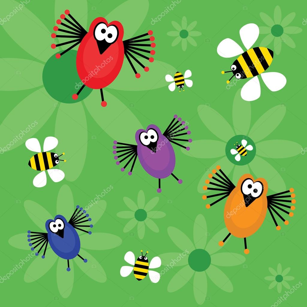 Funky birds and bees Stock Vector Image by ©Prawny #64295663