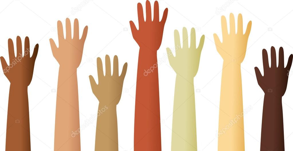 Mains levées colorées Vecteur par ©Prawny 64295833