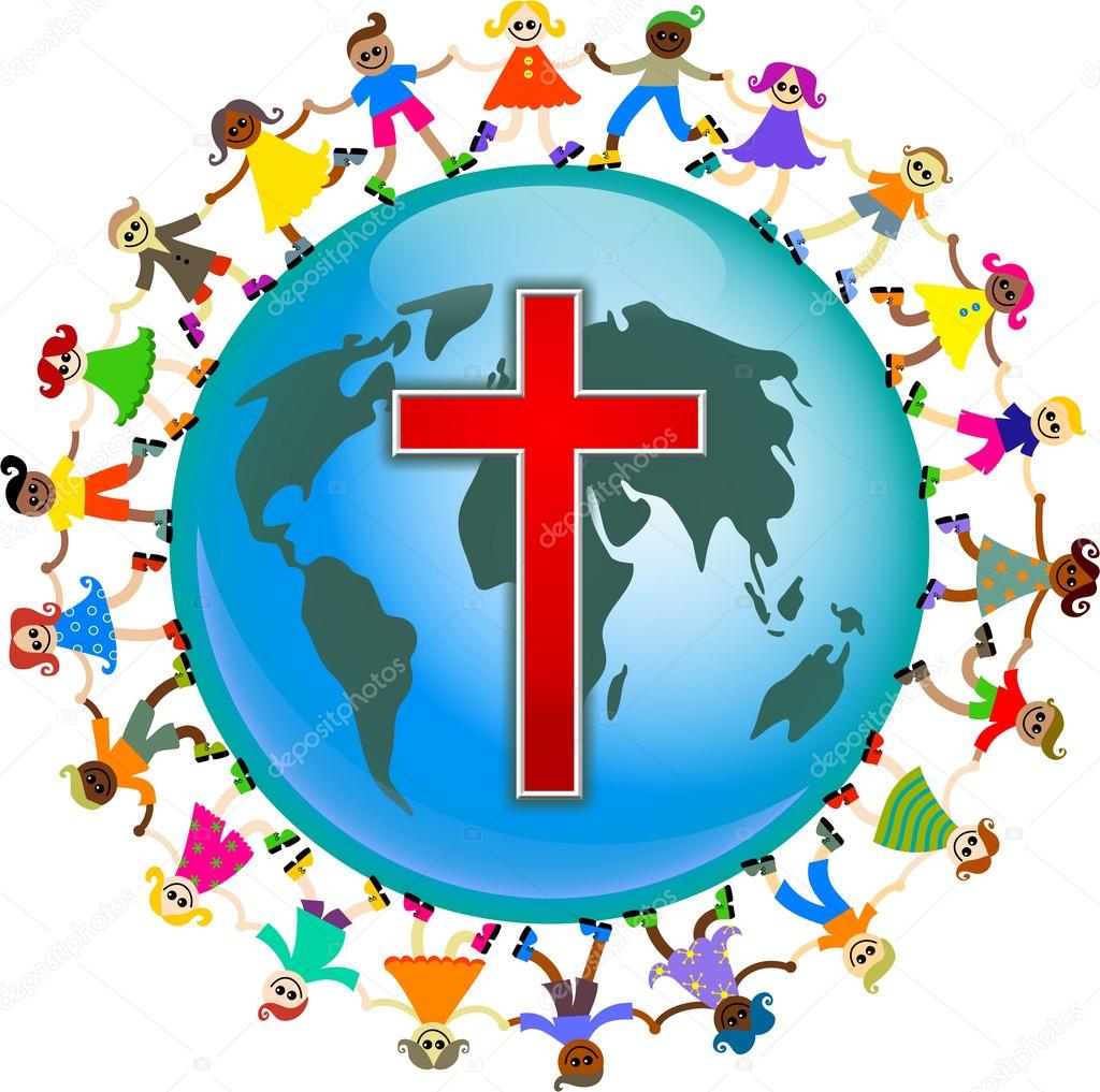 Christianity and world surrounded by a ring of kids Stock Photo by ...
